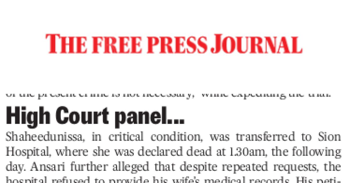 Clipping of Free Press Journal - Free Press - Mumbai Epaper